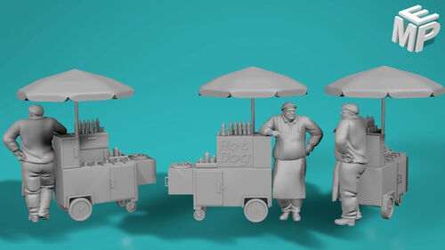 NEW! EMP3D 99205041-25 Sprzedawca Hot-Dogów I Jego Wózek (1 Figurka)