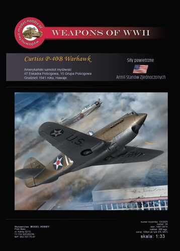DISCONTINUED Model Hobby 0034-old Amerykański Myśliwiec P-40 B - Malowanie z Pearl Harbor (Numer 160 Taylor) + Szkielet Wycinany Laserem + Oszklenie Kabiny