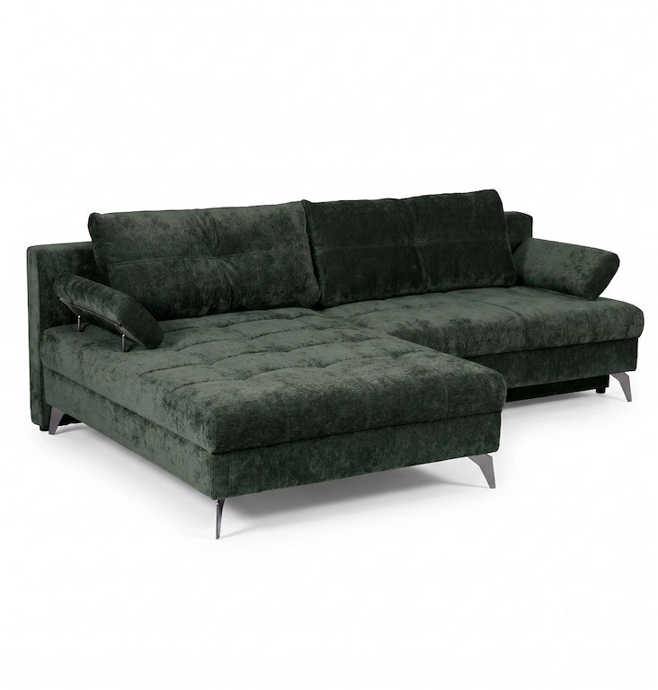 Emporio Premium ugaona garnitura sa ležajem i prostorom za odlaganje 260x190x92 cm zelena leva