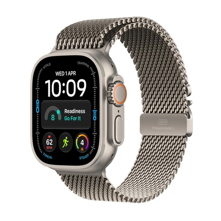 APPLE Watch Ultra 4 Cellular 49mm Natural Titanium Case with Natural Titanium Milanese Loop - M mja94se/a