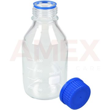 Burkle staklena boca za uzorke, sa plavim navojnim poklopcem GL 45, 500 ml