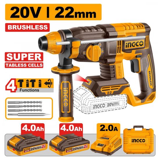 Akumulatorski elektro-pneumatski čekić / bušilica 20V; 2 x 4,0Ah Super INGCO CRHLI222085E