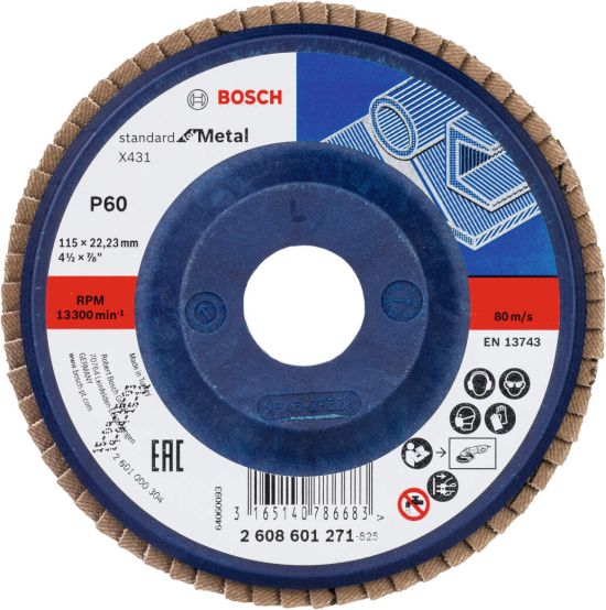 Bosch lamelni brusni disk X431, Standard for Metal 115 mm, 22,23 mm, granulacija 60 - 2608601271