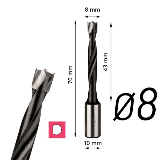 Burgija za tiplericu 8mm desna dužina 70/43mm prihvat 10mm - FUL 50G.080.R