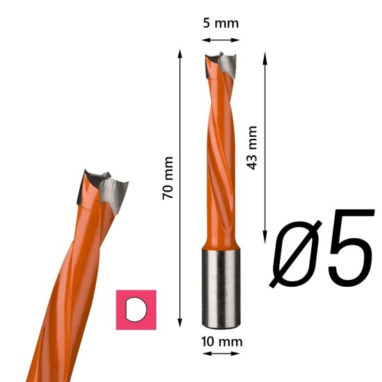 Burgija za tiplericu 5mm leva dužina 70/43mm prihvat 10mm - FUL 50G.050.L