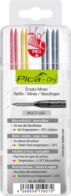 Pica 4020 zamenska mina za Pica Dry; 2B 4 x grafitne / 2 x crvene / 2 x žuta 8kom.
