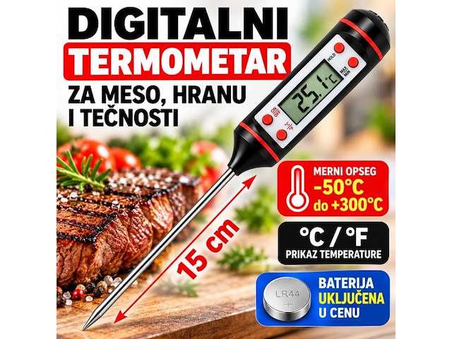 Digitalni kuhinjski termometar za meso hranu sonda 15cm