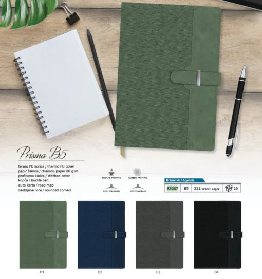 Poslovni rokovnik Prisma B5 R3087 – 224 strane, kopča, MIX boje
