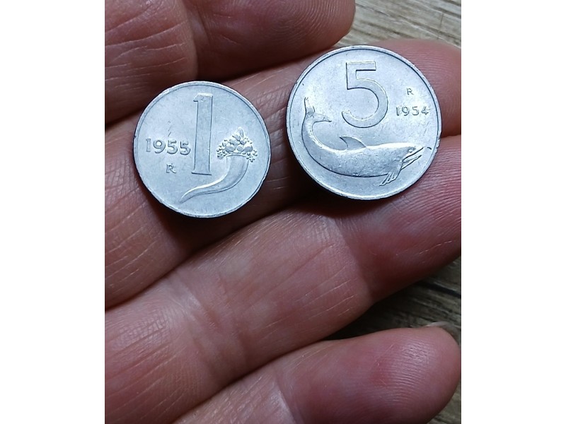 KO 381 - Italija - 1 i 5 lira 1955 i 1954 - opis -