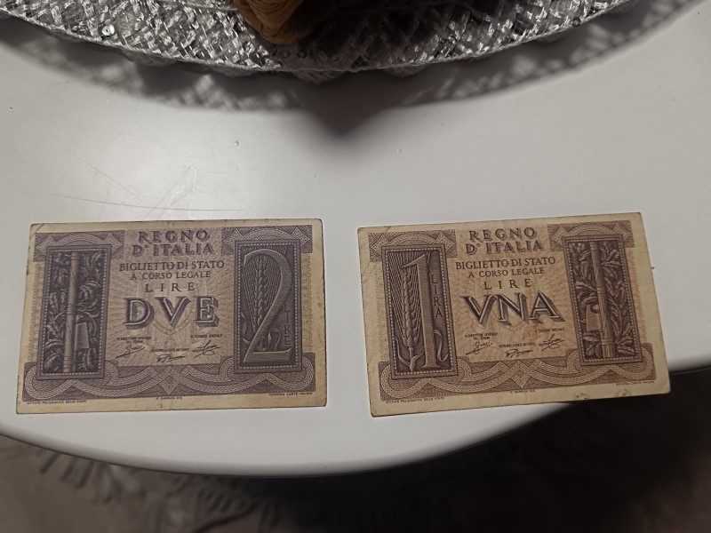 Novcanice jedna i dve lire 1939