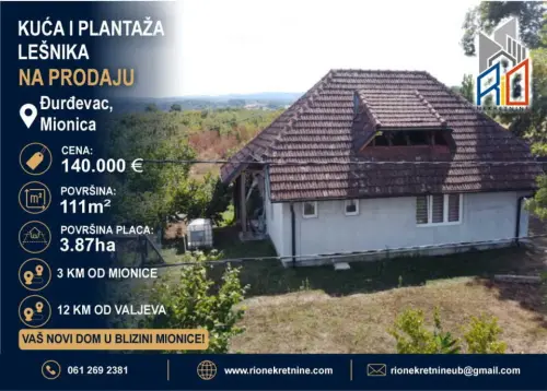 Na prodaju useljiva kuća u Djurdjevcu kod Mionice