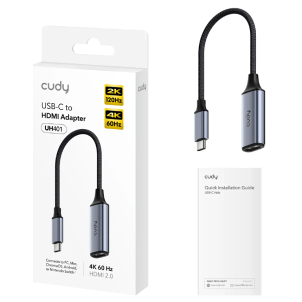 Cudy UH401 1.0,USB-C to HDMI Adapter, 1× HDMI 2.0, 4K 60Hz, 2K 144Hz, 15cm