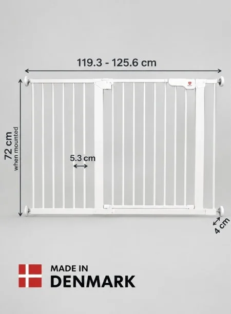 BabyDan Premier sigurnosna ogradica sa 7 produžetka 119,3–125,6 cm – bez bušenja, bela ( 20029 )