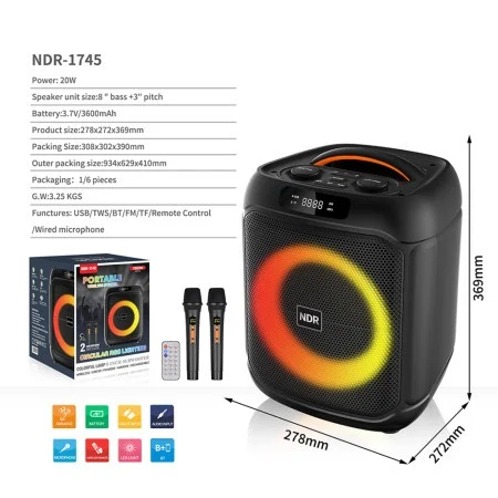 Zvucnik bluetooth ndr-1745 8 inca sa dva mikrofona crni ( ZV1192 )