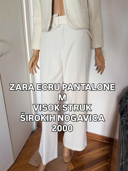 ZARA ECRU PANTALONE M VISOK STRUK
