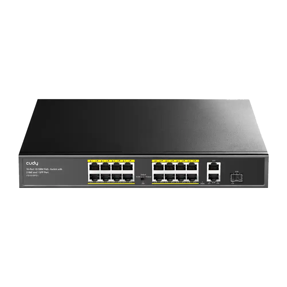 Cudy FS1018PS1 PoE+ svič 16 portova 10/100 + 2 gigabitna uplink porta i SFP 200W