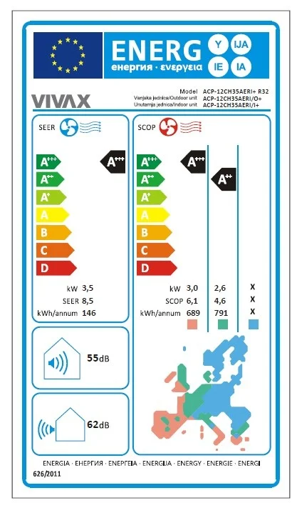 Vivax COOL inverter klima uređaj 12000 BTU R32 srebrna ACP-12CH35AERI+