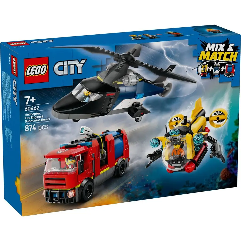 LEGO City Remiks helikoptera, vatrogasnog vozila i podmornice 60462, Uzrast 7+
