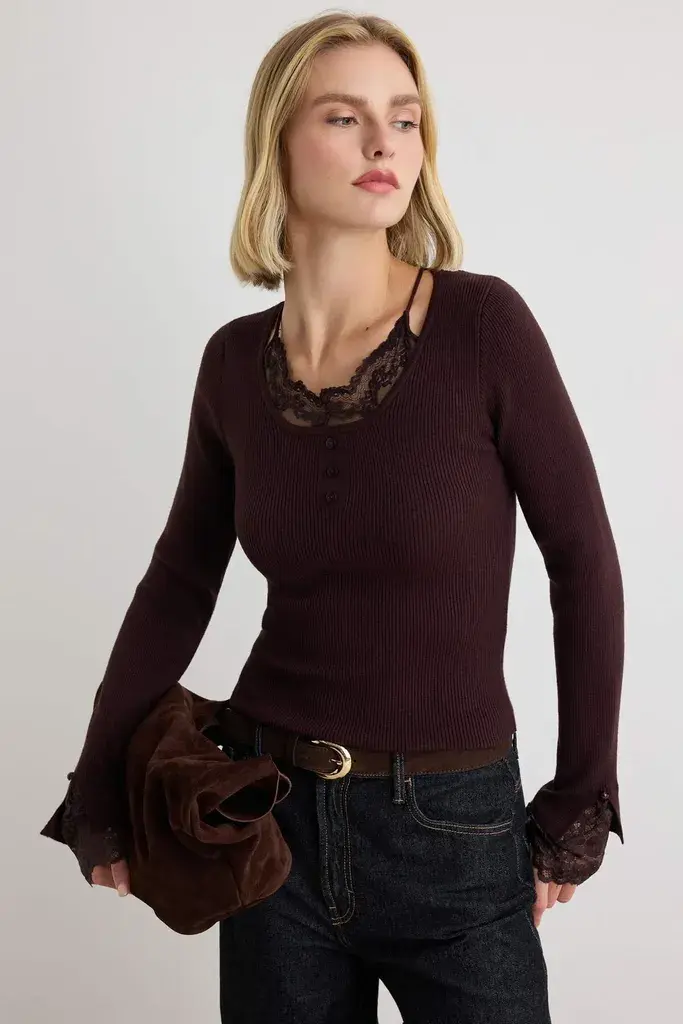Trendyol ženski duks Brown Lace Detailed Buttoned Knitwear Sweater Twoaw27Kz00030