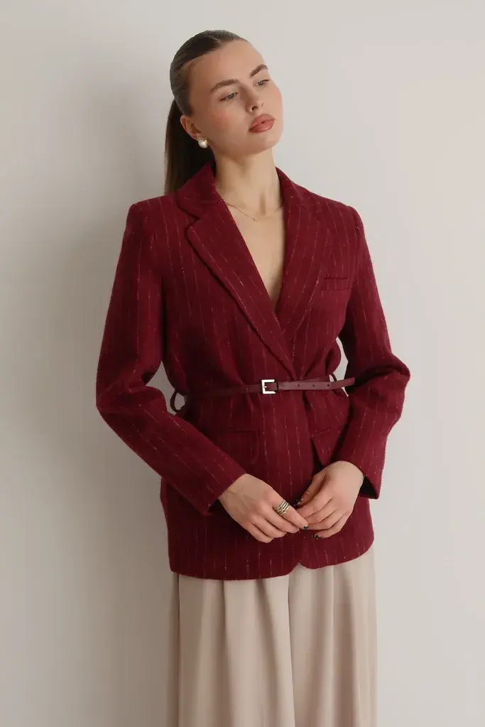 Trendyol ženska jakna model TWOAW26BC00072, burgundac-prugasta