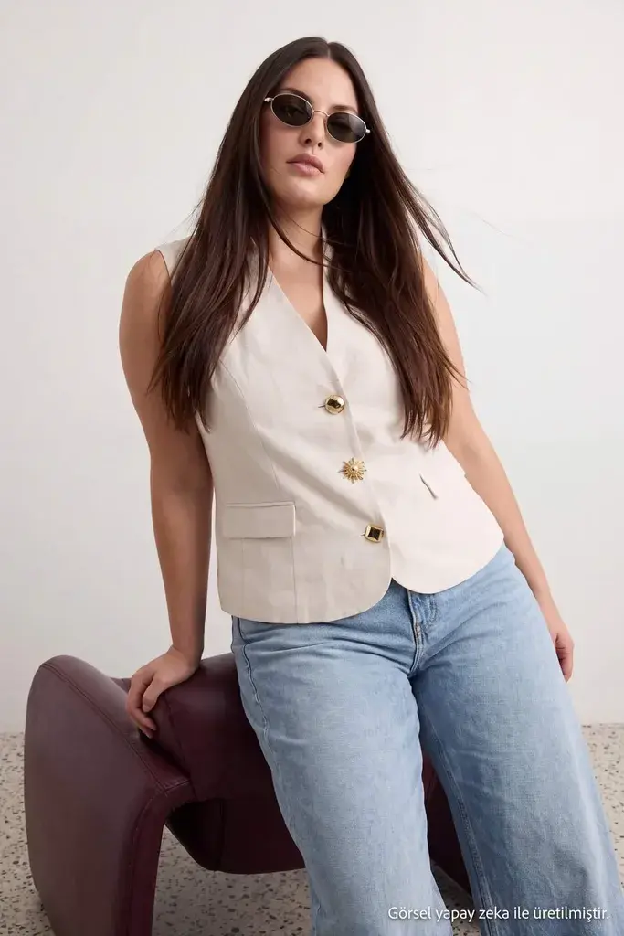 Trendyol ženska bluza Curve, ecru