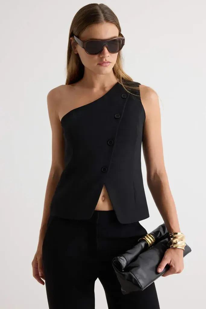 Trendyol ženski top Fitted One-Shoulder Vest Twoaw27Ye00009, crna