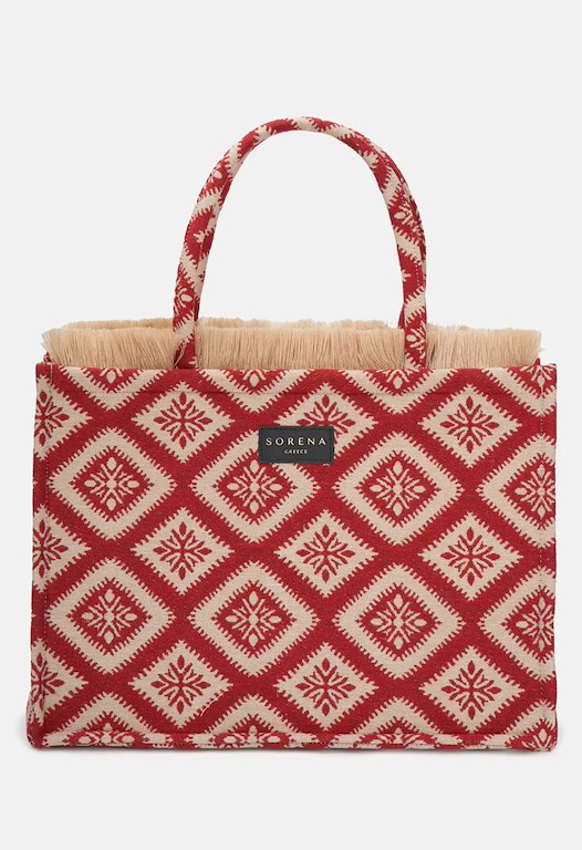 Sorena Handmade Velika torba Tote Kalokairaki, Crveno-krem
