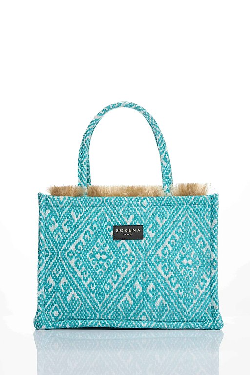 Sorena Handmade Srednja torba Tote Sxoinousa, Tirkizna
