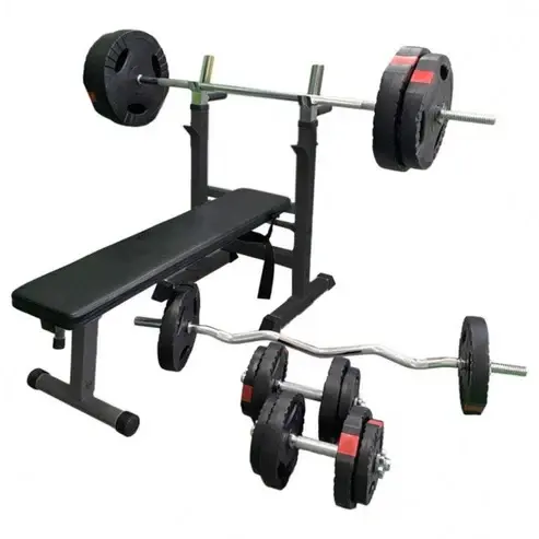 Gorilla Sports Klupa za benč sa setom tegova Gripper 100 kg, Crna