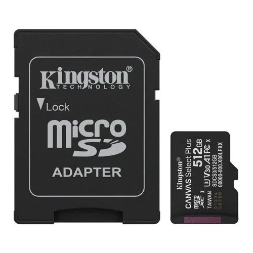 Micro SD Card 512GB Kingston + SD Adapter SDCS3/512GB Class 10