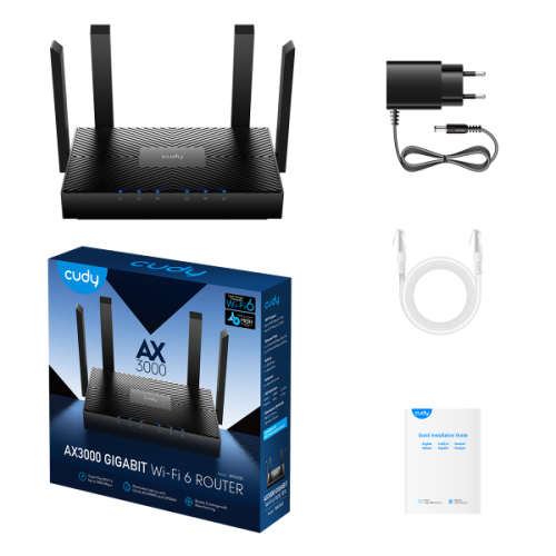 Cudy WR3000 AX3000 WIFI6 Dual Band 2.4+5GHZ WI-FI Ruter 1W/4LAN GBIT,4X5DBI 160MHZ, Wisp/Ap/Rep