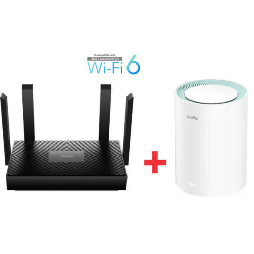 Cudy Set WR1500 AX1500 Dual Band 2.4+5GHZ Mesh Ruter + M1500 1-PACK AX1500 Dual Band Mesh