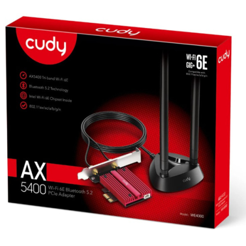 Cudy WE4000 AX5400 WI-FI 6/6E Bluetooth 5.2 Pcie Adapter, Tri-Band 2,4G/5G/6G, 2X5DBI Antenna