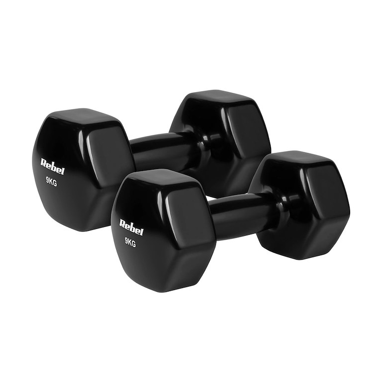 REBEL ACTIVE Bučice tegovi za ruke HEX liveni vinilni par 2x9kg RBA-2340-9