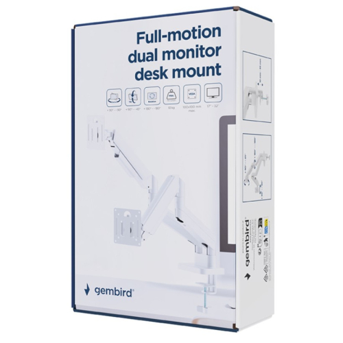 MA-DA2-06-W Gembird Podesivi Dupli Stoni Drzac za Monitor, Tilt, 17-32 MAX.10KG White
