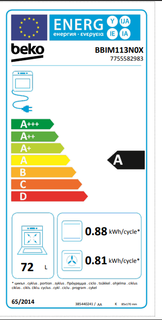 Ugradna rerna Beko BBIM 113 NOX multifunkcionalna/zapremina 72l