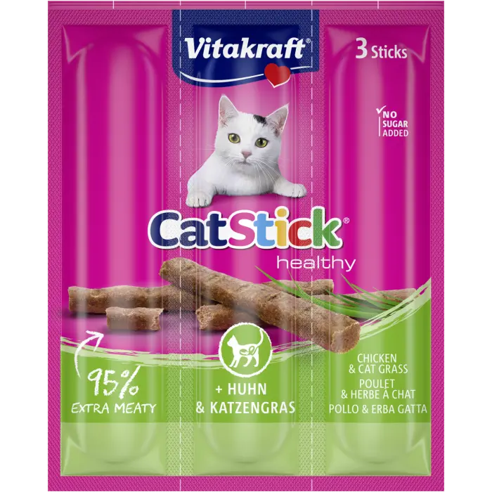 VITAKRAFT Poslastica za mačke piletina i mačja trava 18g 3/1