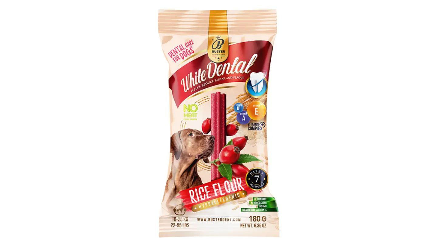 BUSTER Poslastica za pse srednjih rasa White Dental Rosehips Hypoallergenic 180g 7/1