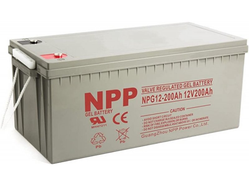 NPP NPG12V-200AH, GEL BATTERY, C20=200AH, T16, 522X238X218X222, 52,8KG, LIGHT GREY