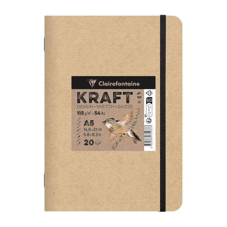 Papirni blok Kraft CLAIREFONTAINE 115 g/m² – A5 – A4 - 20 listova – A4
