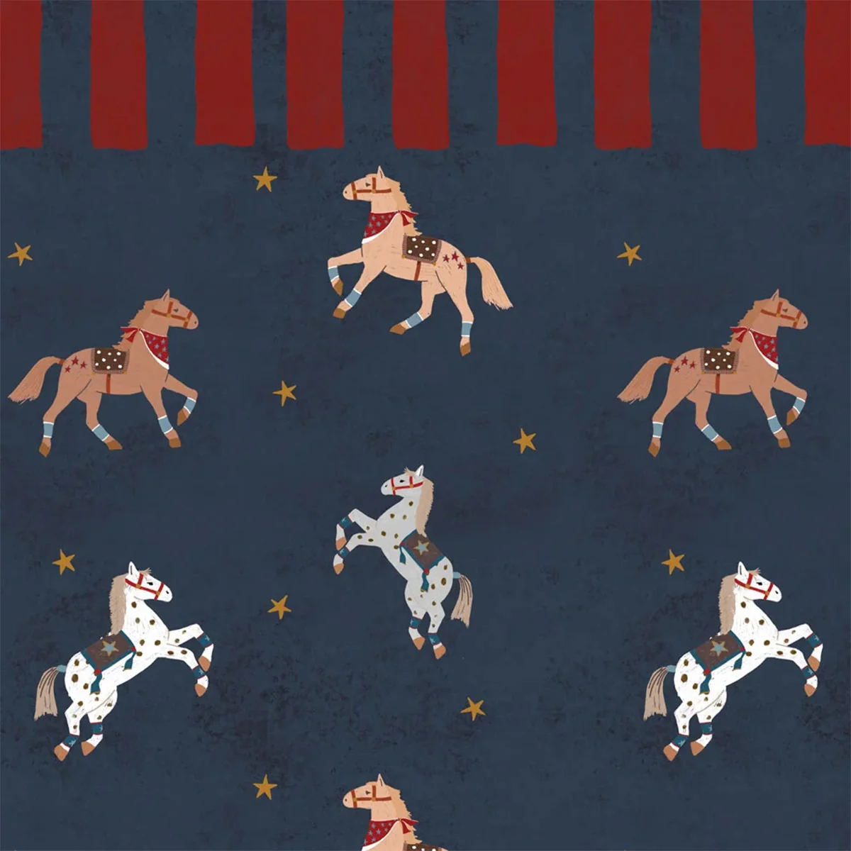 Dekornik tapeta spanish horses sa bordurom, red