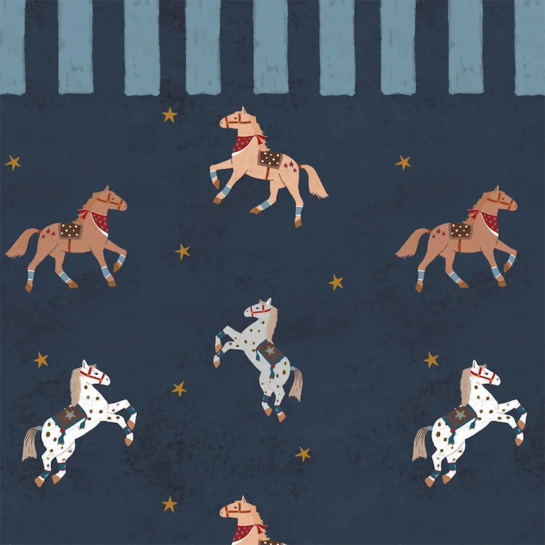 Dekornik tapeta spanish horses sa bordurom, blue