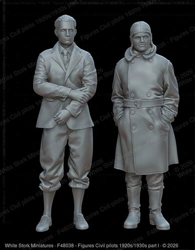 NEW! White Stork Miniatures F48038 Civil Pilots 1920s / 1930s Part I (2 Figures / 3D-Printed)