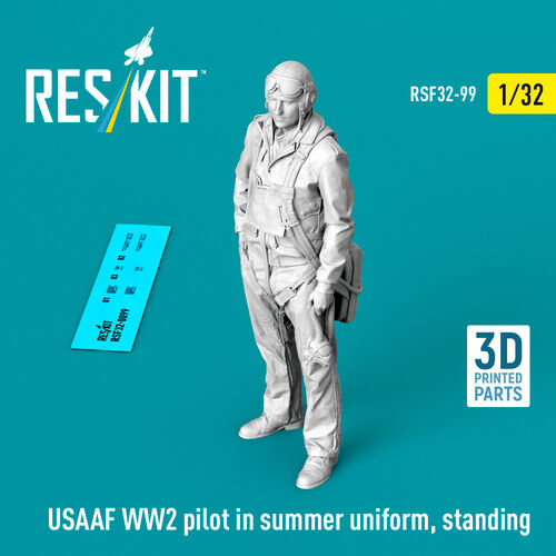 NEW! RES/KIT F32-0099 USAAF WW2 Pilot in Summer Uniform - Standing (1 Figure / 3D-Printed)