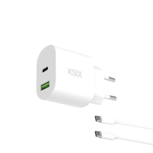 KSIX BCD30WA02 SET ZIDNI Punjač 30W USB-C+USB-A + KABL C NA C, 1M