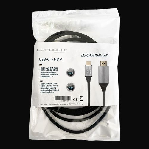 LC Power LC-C-C-HDMI-2M USB-C na HDMI kabl, 4K 60 Hz, 2 m