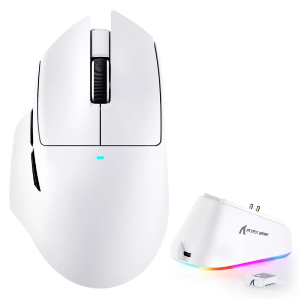 BEŽIČNI GAMING MIŠ ATTACK SHARK V6 PAW3311/25000 DPI/OMRON SWITCHES/WHITE + CHARGING DOCK