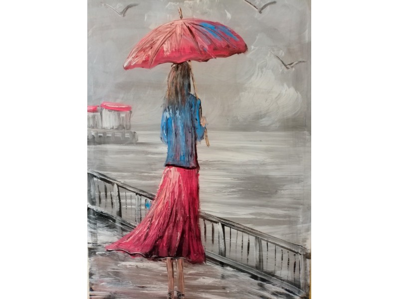 Devojka na obali 60x40cm ulje na platnu