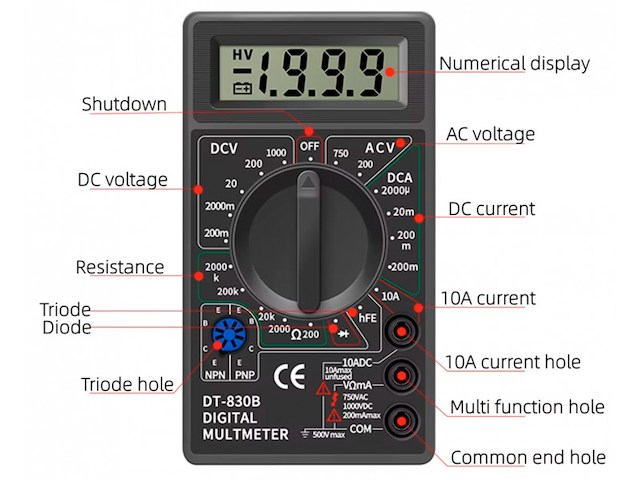 Novi digitalni multimetar DT-830B + baterija 9V