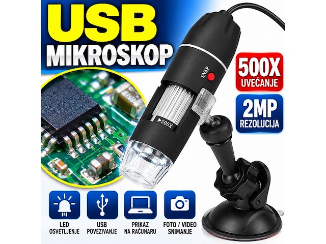 Digitalni USB mikroskop 500X 2MP elektronska lupa